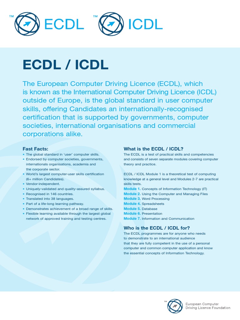 ECDL Info Sheet | PDF | Professional Certification | Information Technology