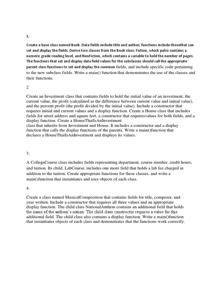 C Inheritance Exercises Pdf Class Computer Programming