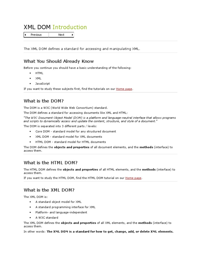 XML Dom: What You Should Already Know | PDF | Document Object Model | Xml