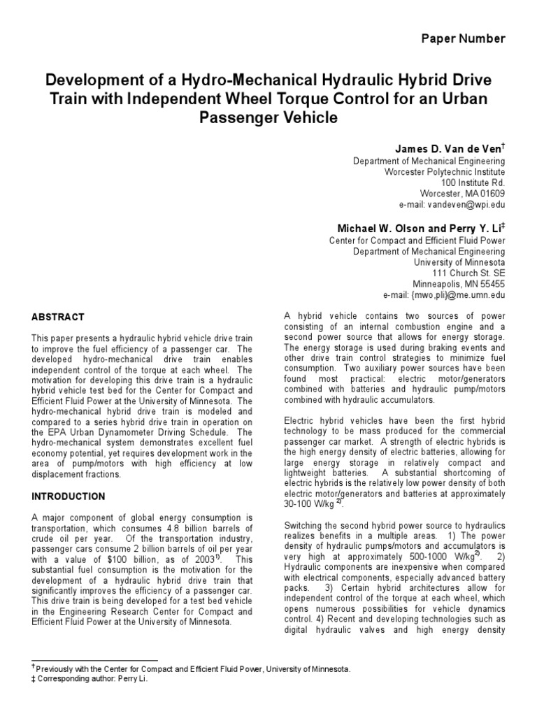 Development of A Hydro-Mechanical Hydraulic Hybrid Drive Train With ...