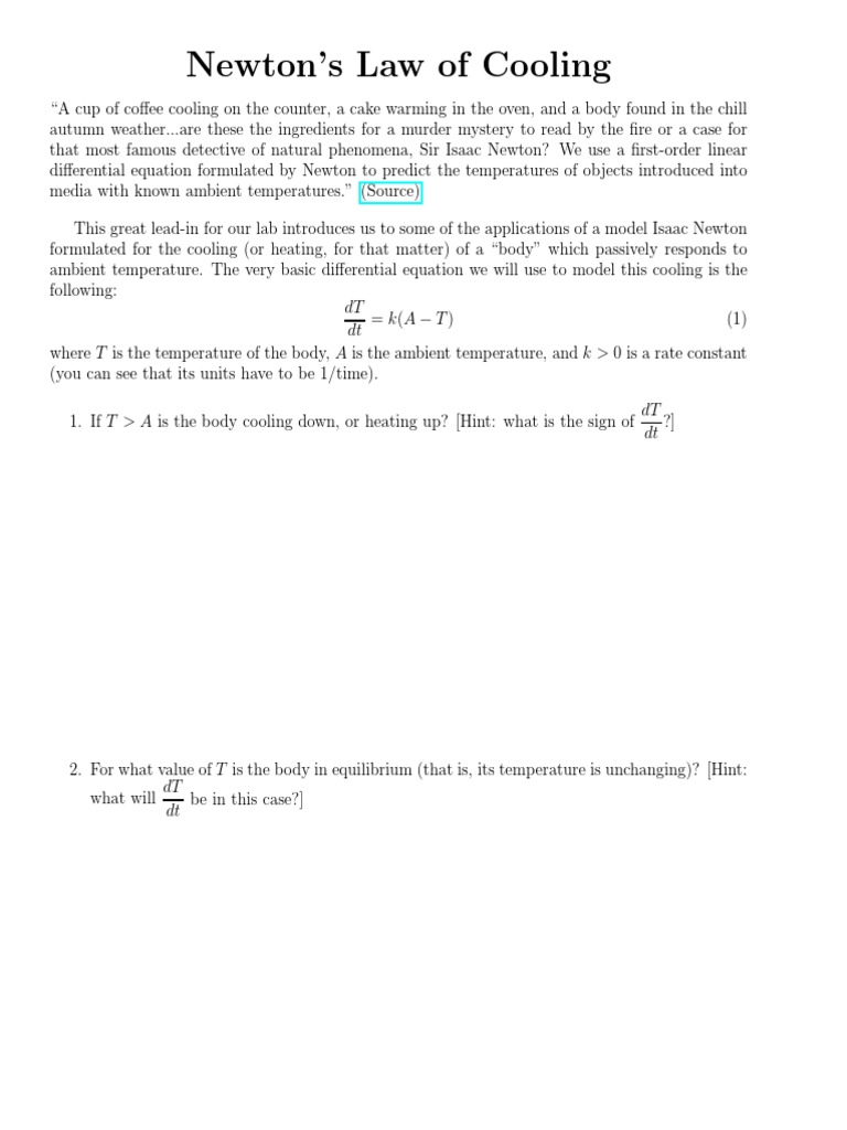 Newton’s Law of Cooling