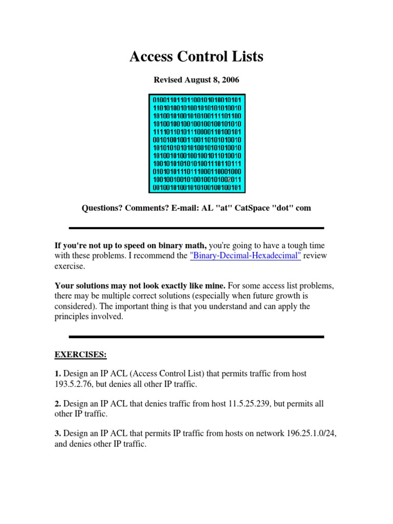 Access Control Lists | PDF | Internet Protocols | Transmission Control Protocol
