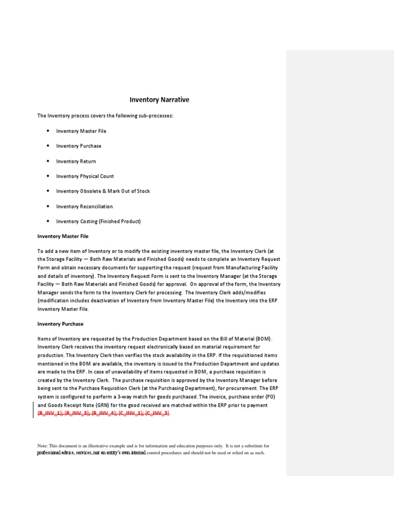 Inventory Narrative | PDF | Inventory | Warehouse