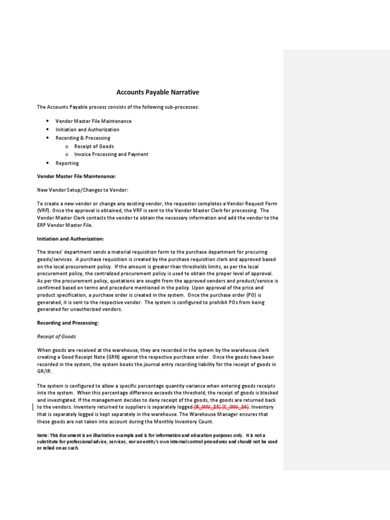 Accounts Payable Narrative | Accounts Payable | Corporate Jargon