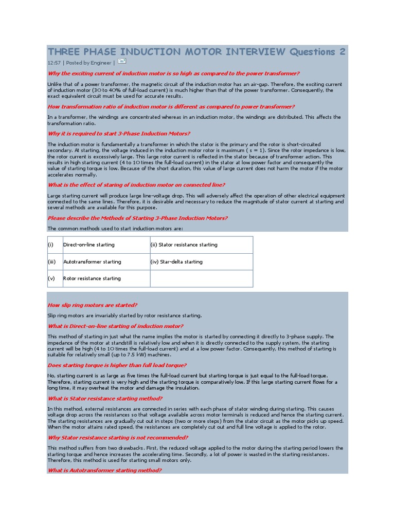 Three Phase Induction Motor Interview Questions 2 1 | PDF | Transformer ...