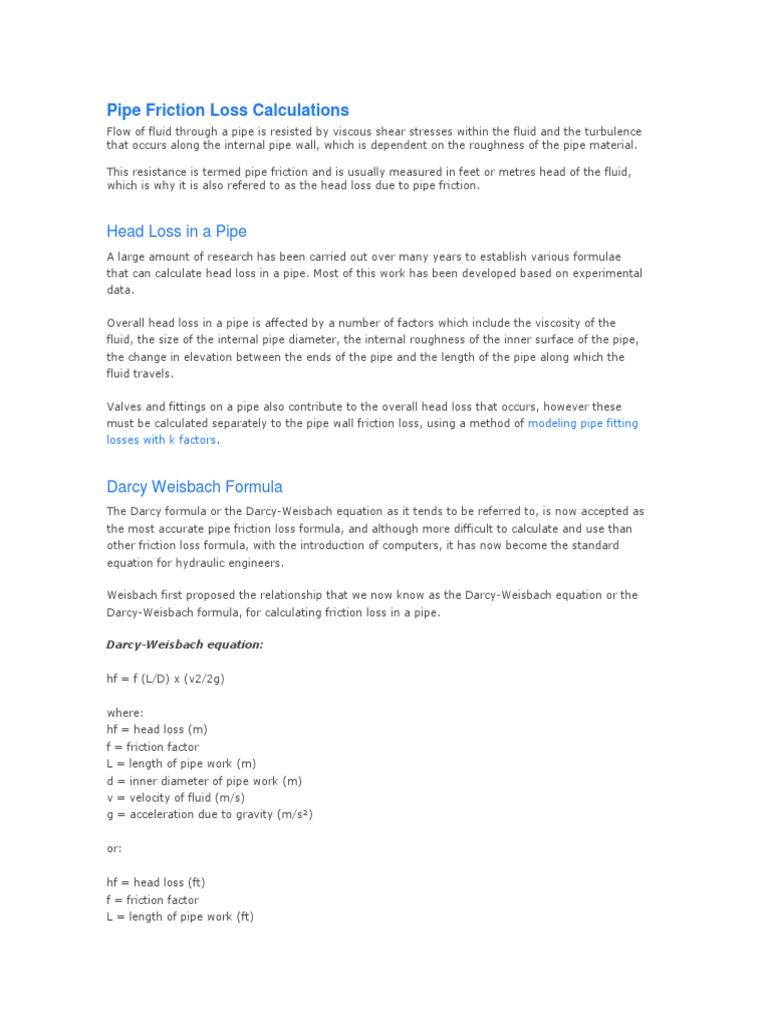 Pipe Friction Loss & Calculation Methods | PDF | Science & Mathematics ...