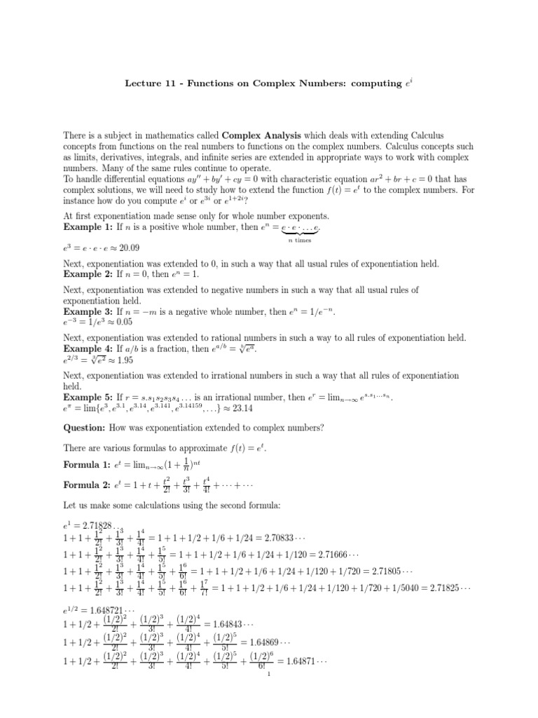 Lecture 11 | PDF | Exponentiation | Complex Number