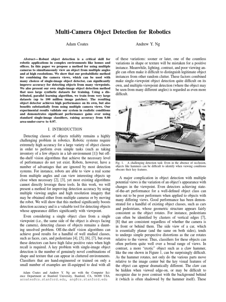 Multi Camera Object Detection For Robotics Adam Coates Andrew Y Ng Pdf Statistical