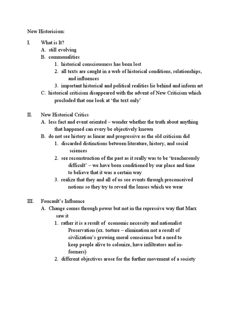 New Historicism Critical Outline | PDF | Philosophical Movements | Truth