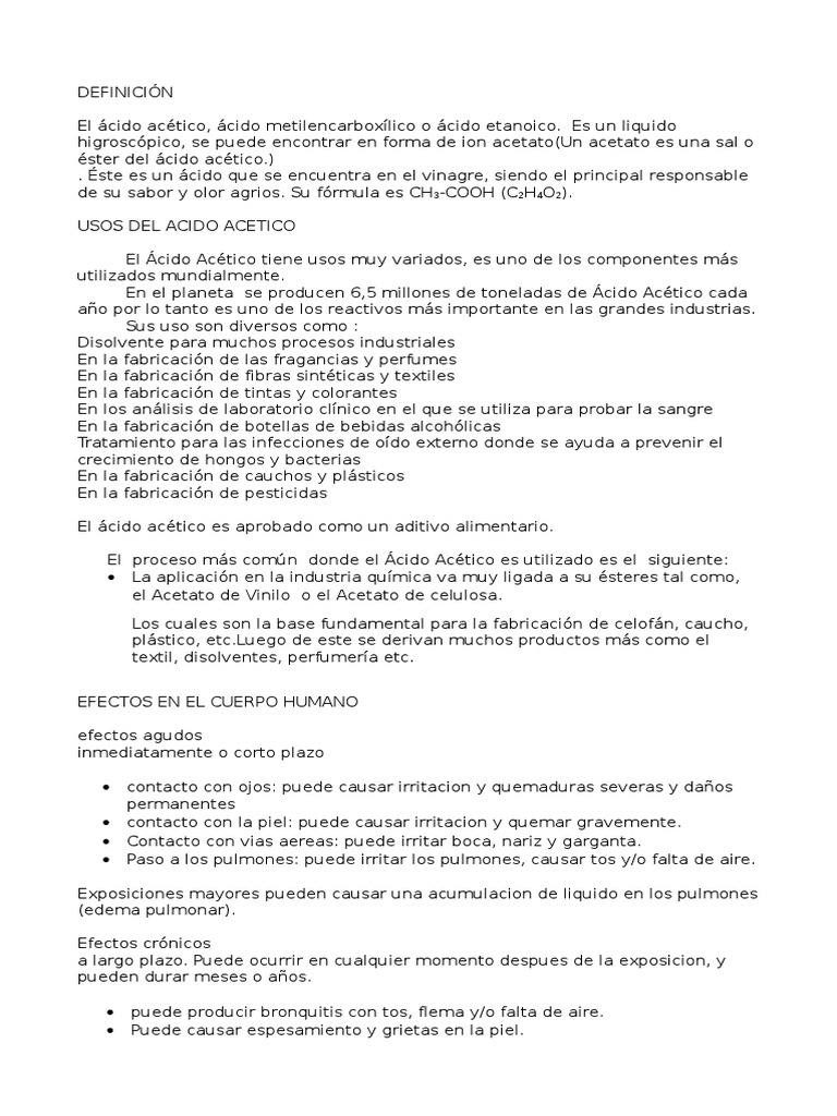 Acido Acetico | PDF | Ácido acético | Acetato