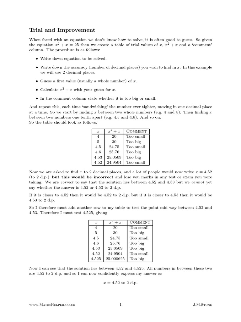 Trial and Improvement Method Explained | PDF | Teaching Methods ...