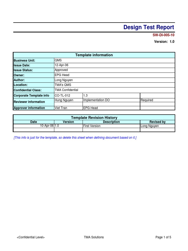 Design Test Report Template Information Pdf Information Technology Software Development