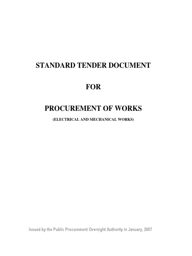 Standard Tender Document for Electrical Works | PDF | Legal Tender ...