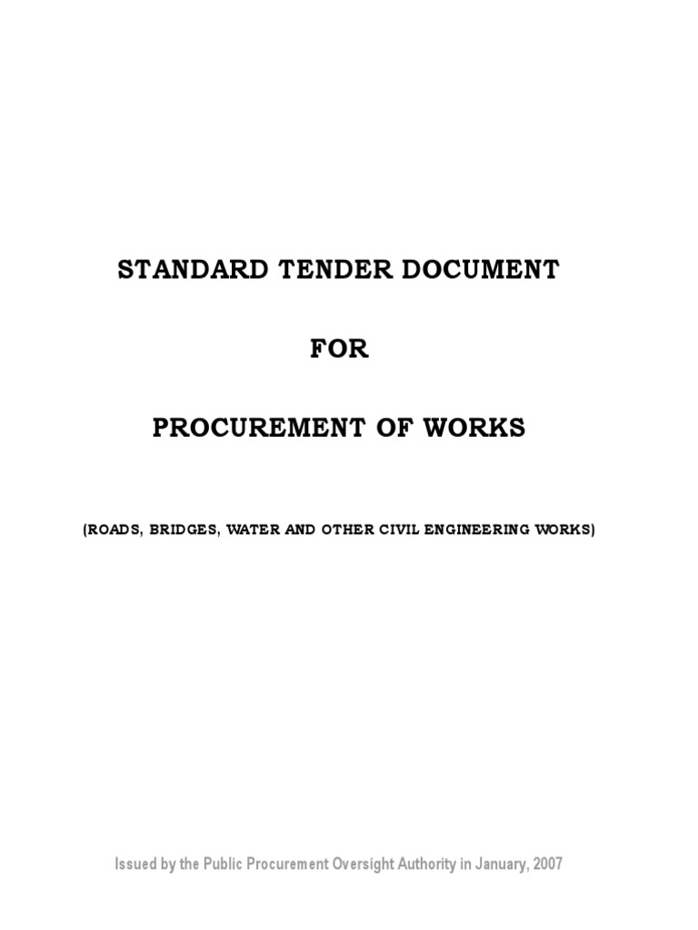 Standard Tender Document For Procurement of Works (Roads, Bridges ...