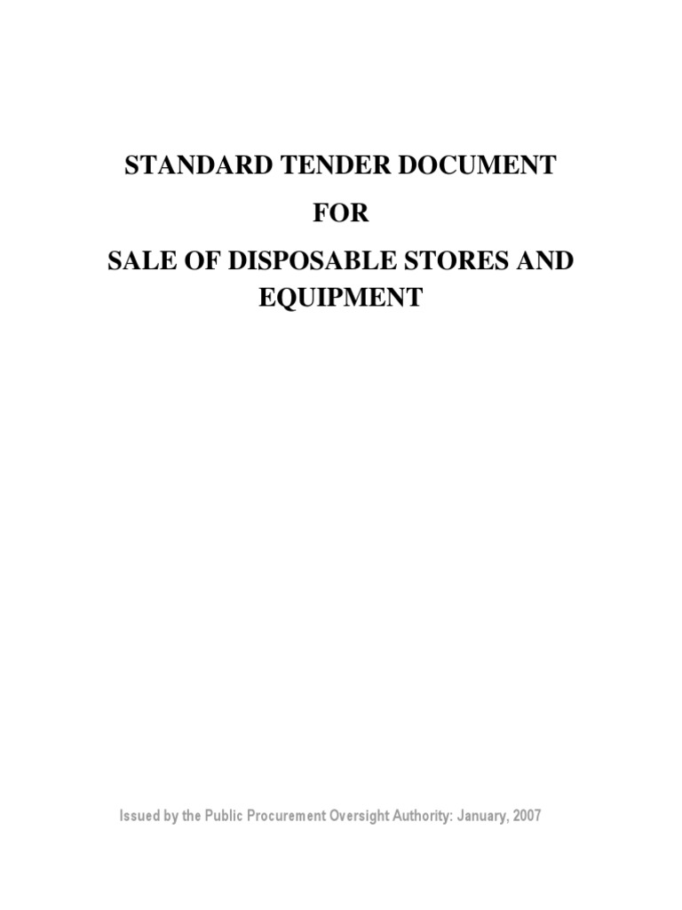 Standard Tender Document For Sale of Disposable Stores and Equipment ...