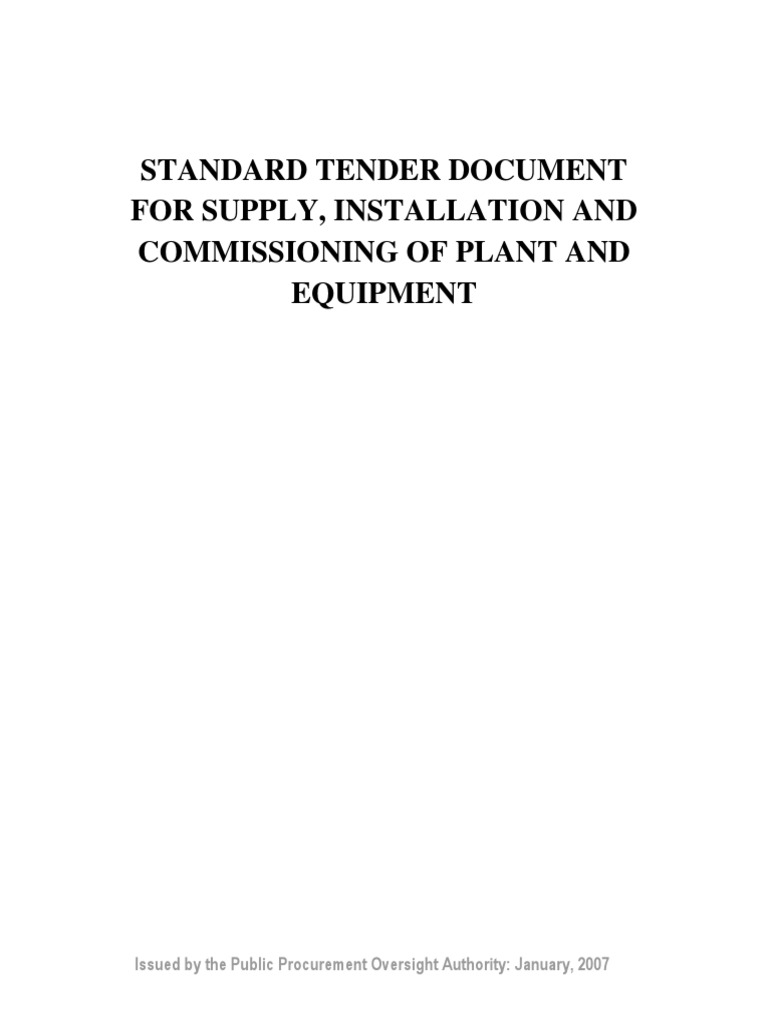 Standard Tender Document For Supply, Installation and Commissioning of ...
