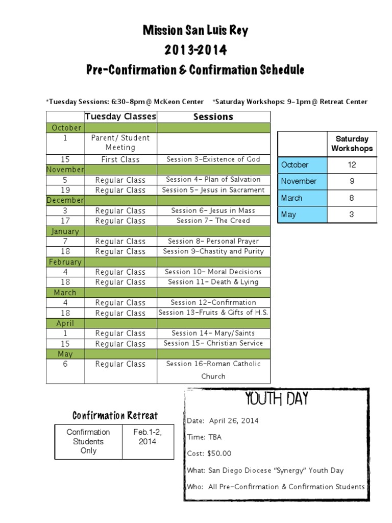 Confirmation Schedule 2013 2014 | PDF