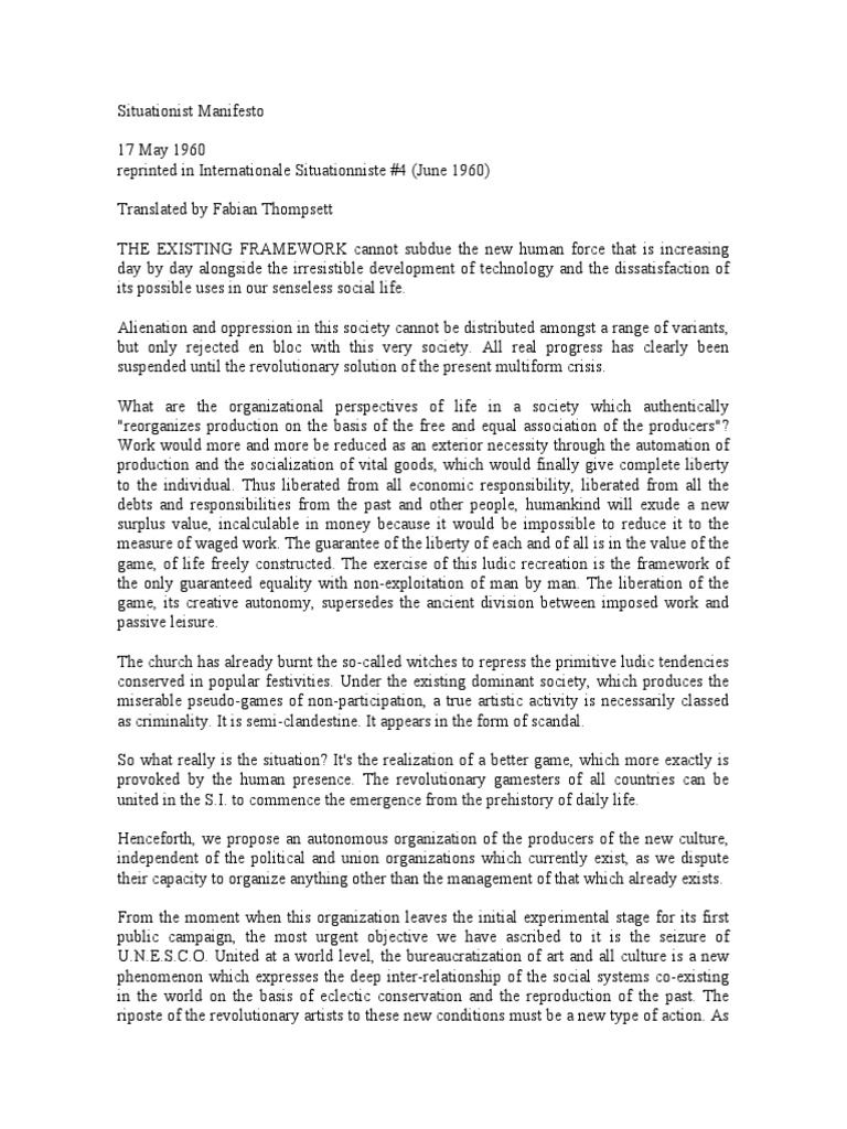 Situationist Manifesto | PDF | Situationist International ...