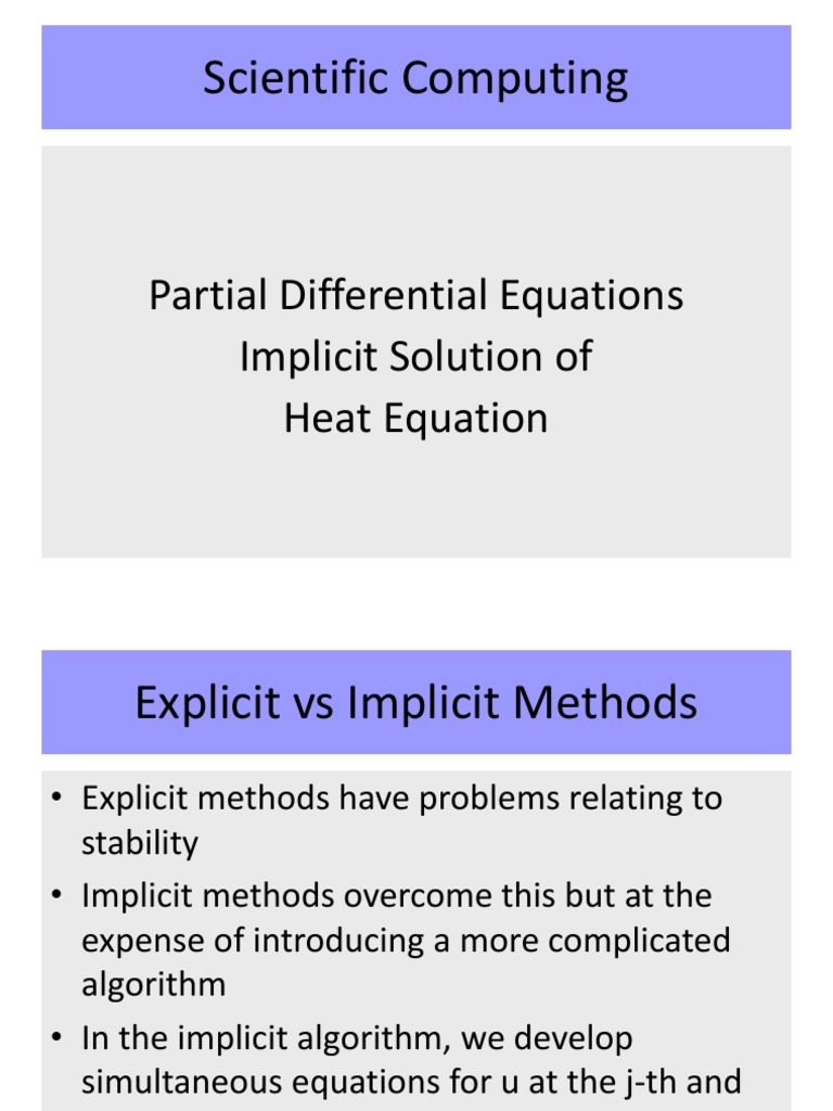 Scientific Computing: Partial Differential Equations Implicit Solution of Heat Equation | PDF ...