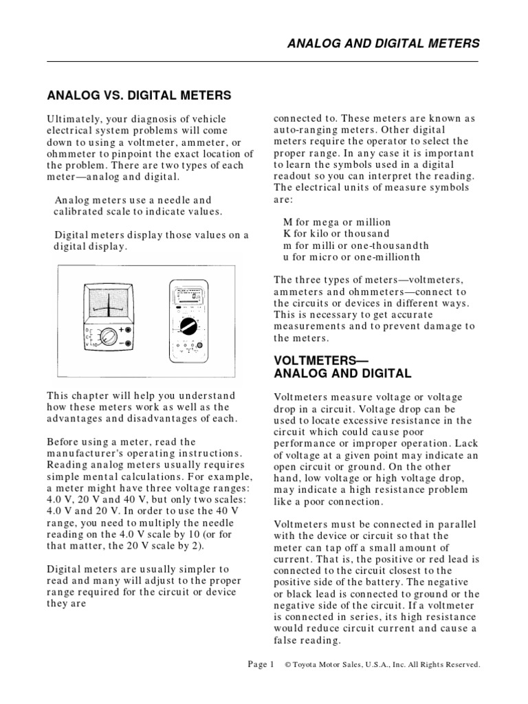 Analog Vs Digital Meters | PDF | Electrodynamics | Measuring Instrument