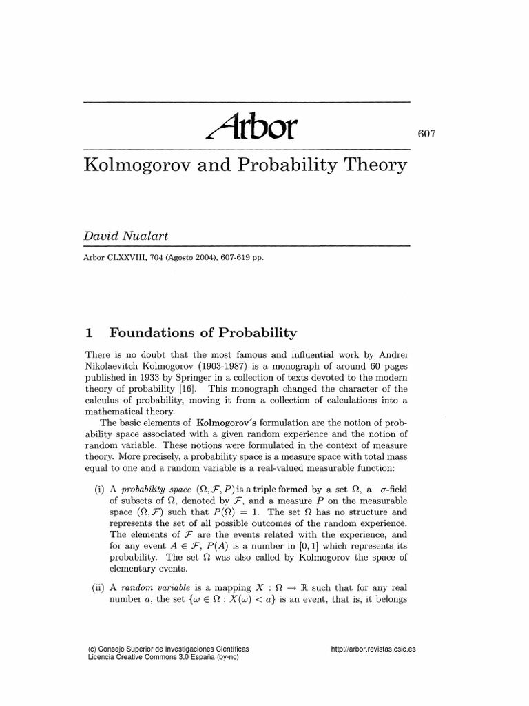 Kolmogorov and Probability Theory | PDF | Stochastic Process | Probability Theory