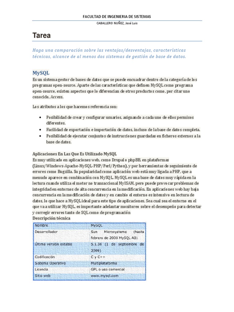 Tarea SGBD | PDF | Mi sql | Postgre Sql