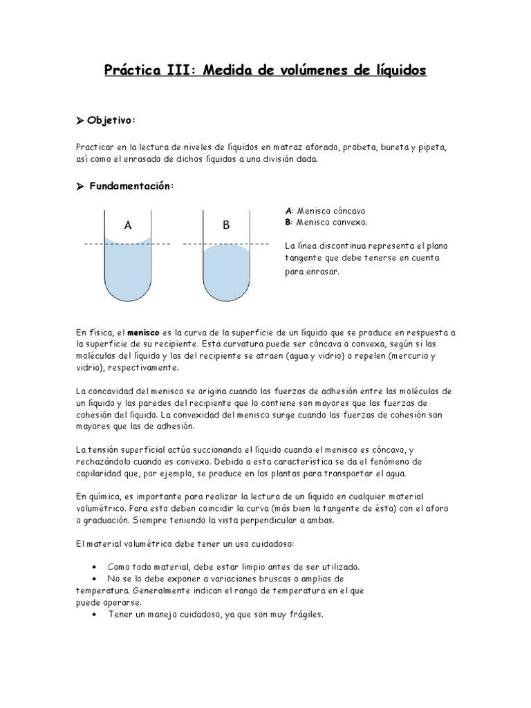 Práctica III Medida de Volumenes de Líquids | PDF | Química | Productos ...