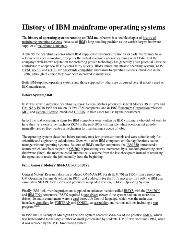 History of IBM Mainframe Operating Systems | PDF | Virtual Machine ...