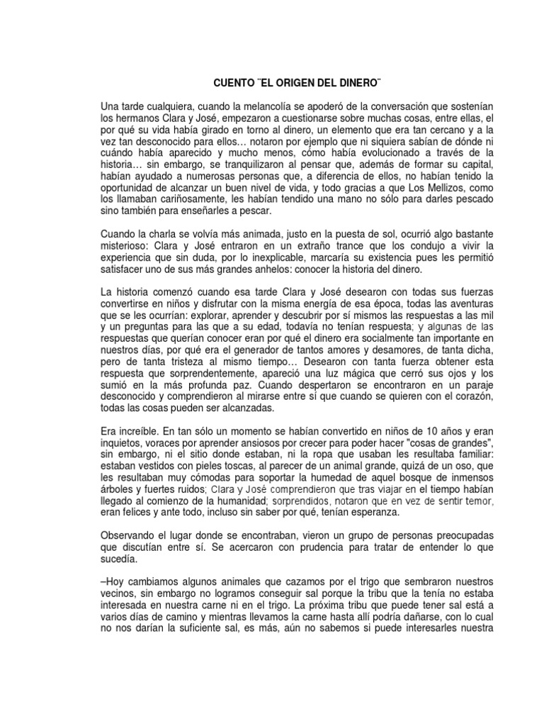 El Origen del Dinero: Un Cuento Infantil | PDF | Monedas | Comercio