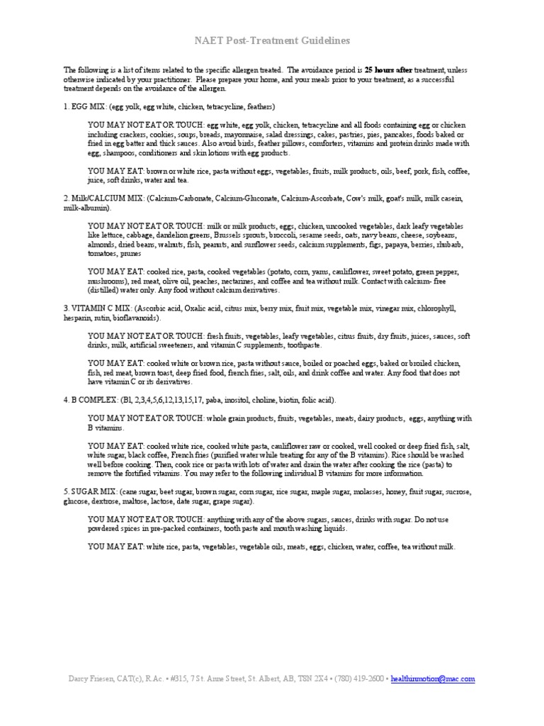 NAET Treatment Guidelines | PDF | Sugar | Diet & Nutrition