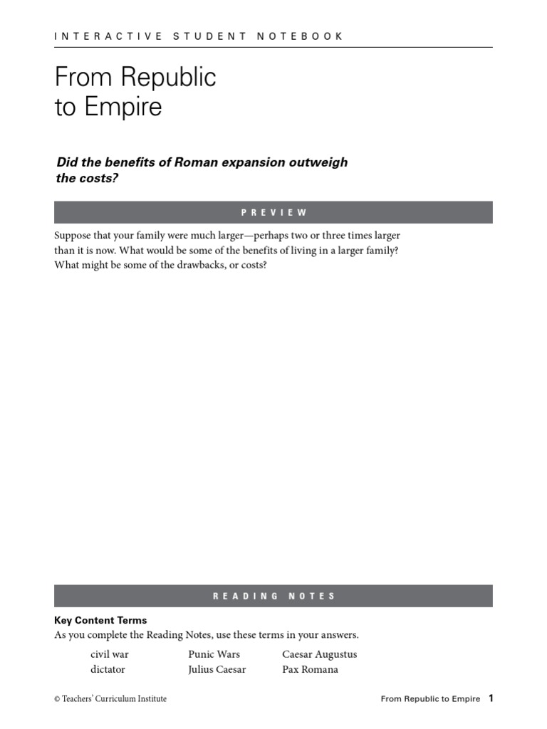 Republic To Empire Student Notebook | PDF | Rome | Ancient Europe