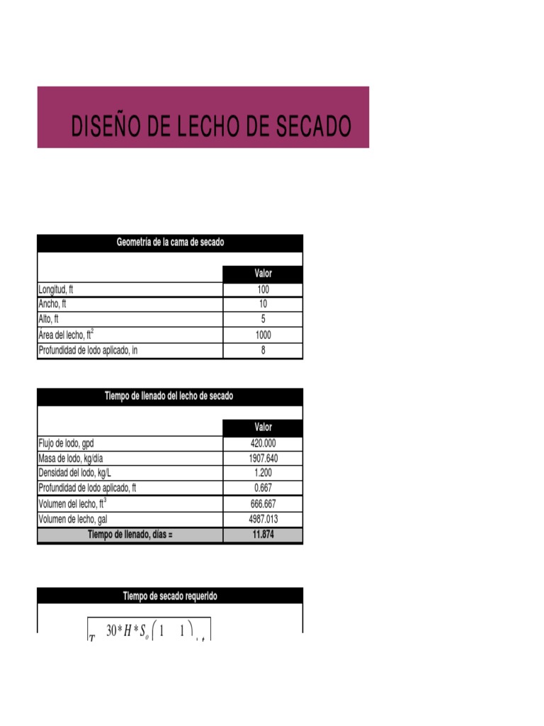 diseño de lecho de secado de lodos | Ingeniería | Ciencia