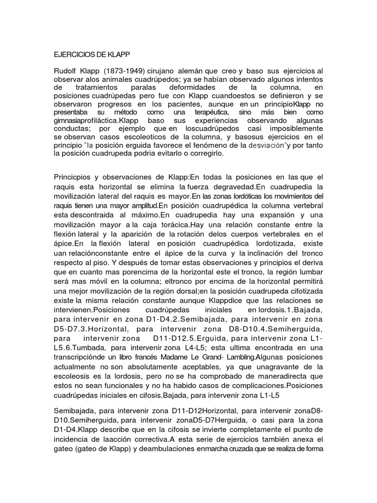 Ejercicios de Klapp | PDF | Escoliosis | Sistema musculoesquelético