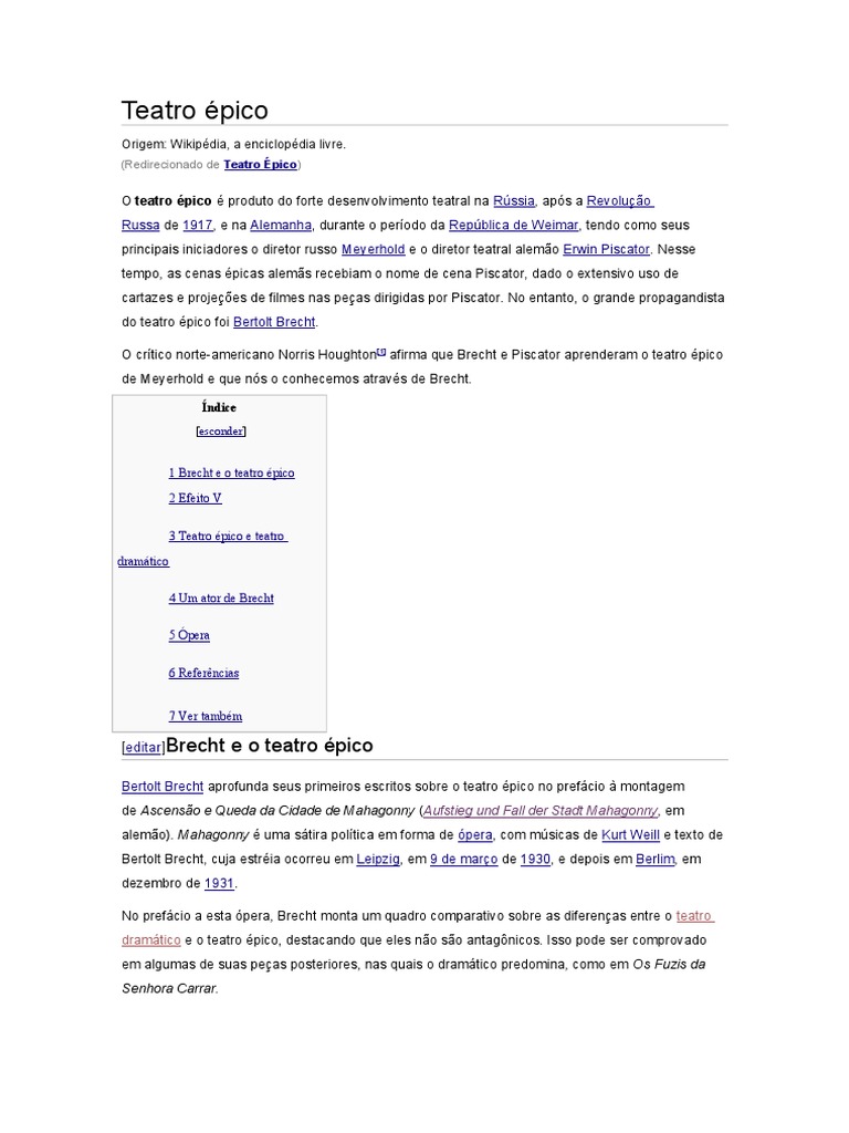 Teatro Épico | PDF | Teatro | Artes Cênicas