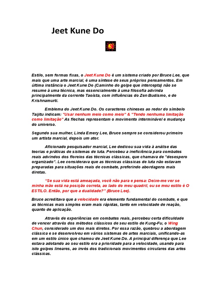 JKD | Download grátis PDF | Jeet Kune Do | Esportes individuais