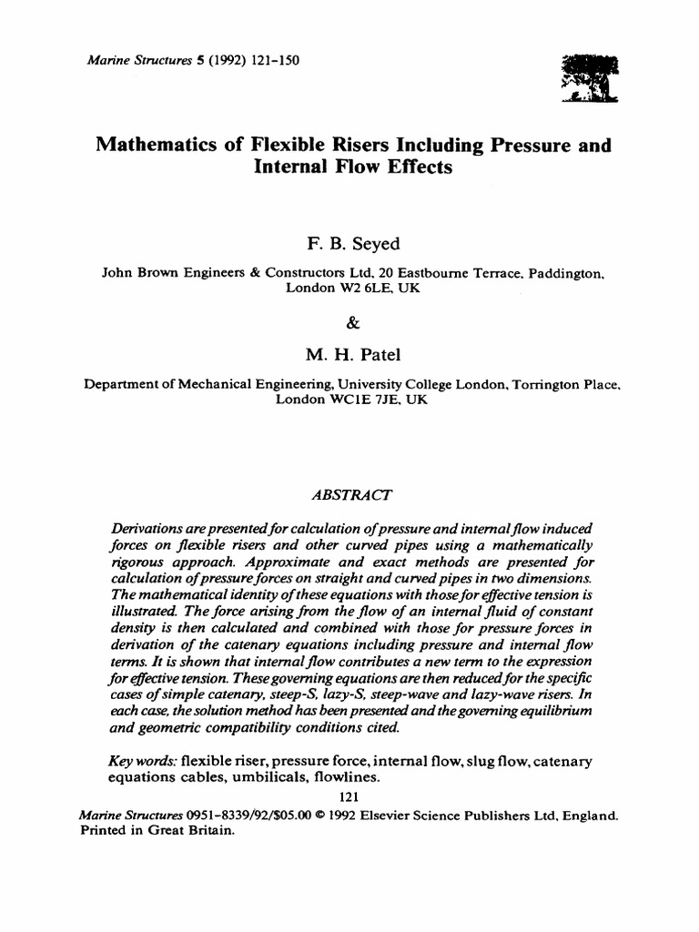 Mathematics of Flexible Risers | PDF | Fluid Dynamics | Buoyancy