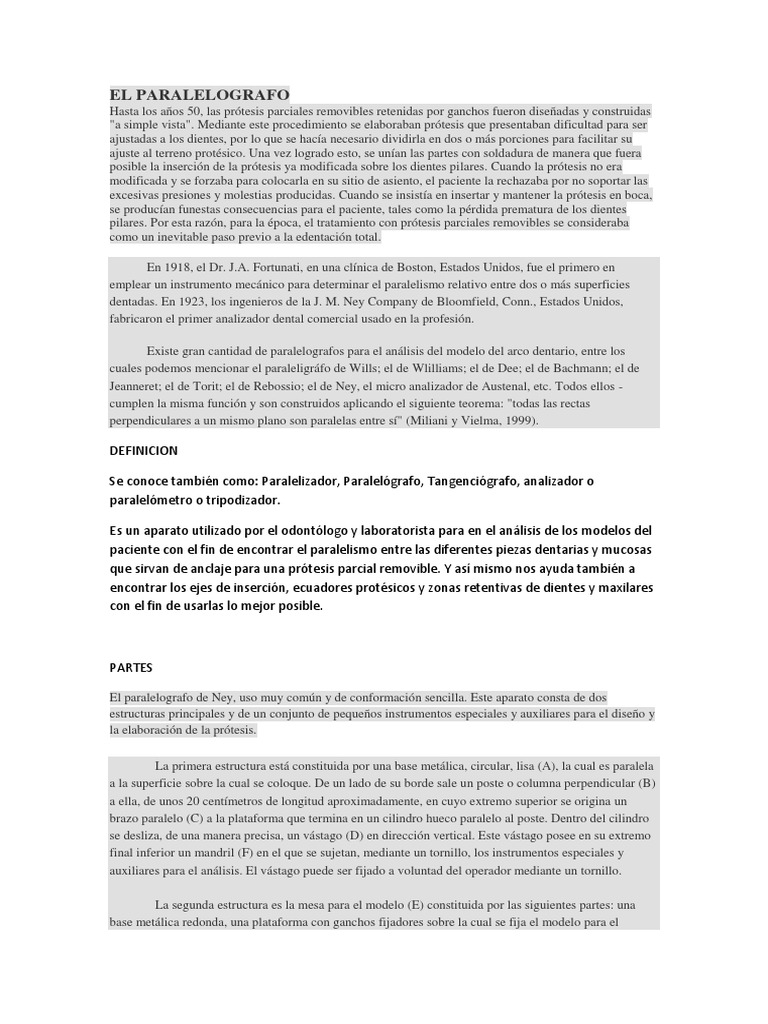 Uso y partes del paralelógrafo dental | PDF | Dentadura postiza | Boca