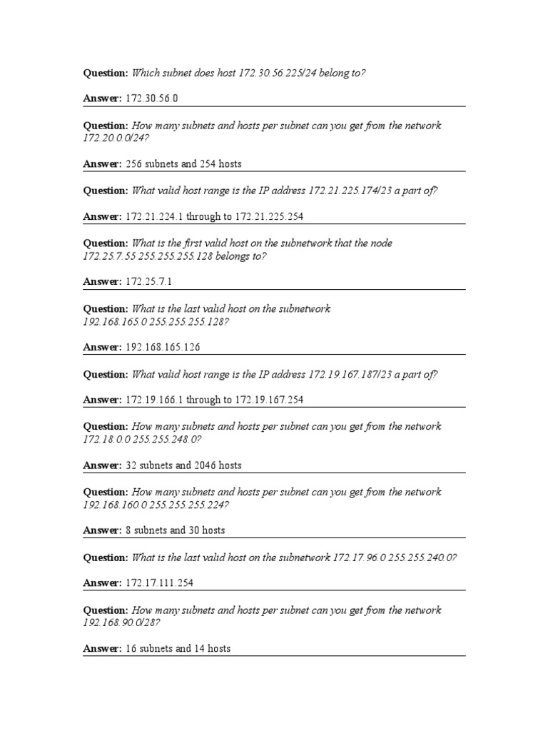 Subneting Questions | PDF | Wide Area Network | Osi Protocols