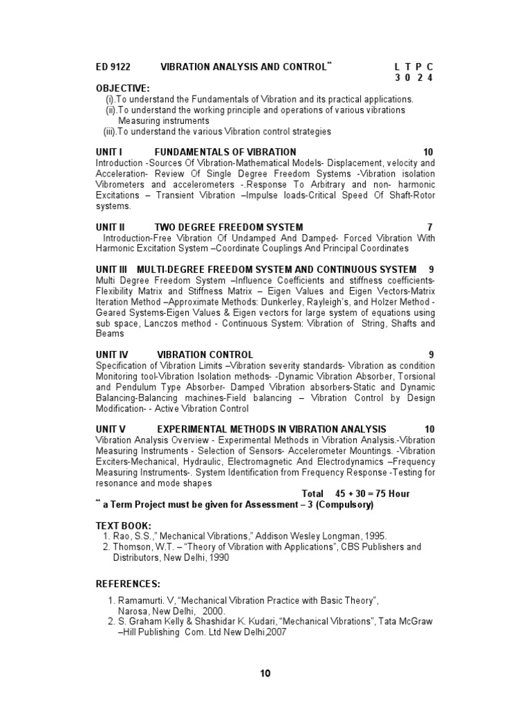 Vibration Analysis and Control Course | PDF | Oscillation | Damping