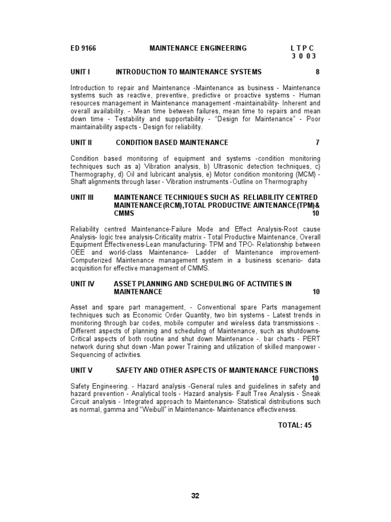 Maintenance Engineering | PDF | Reliability Engineering | Systems Engineering
