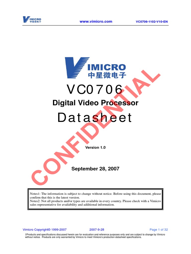 VC0706 Digital Video Processor Datasheet | Download Free PDF ...