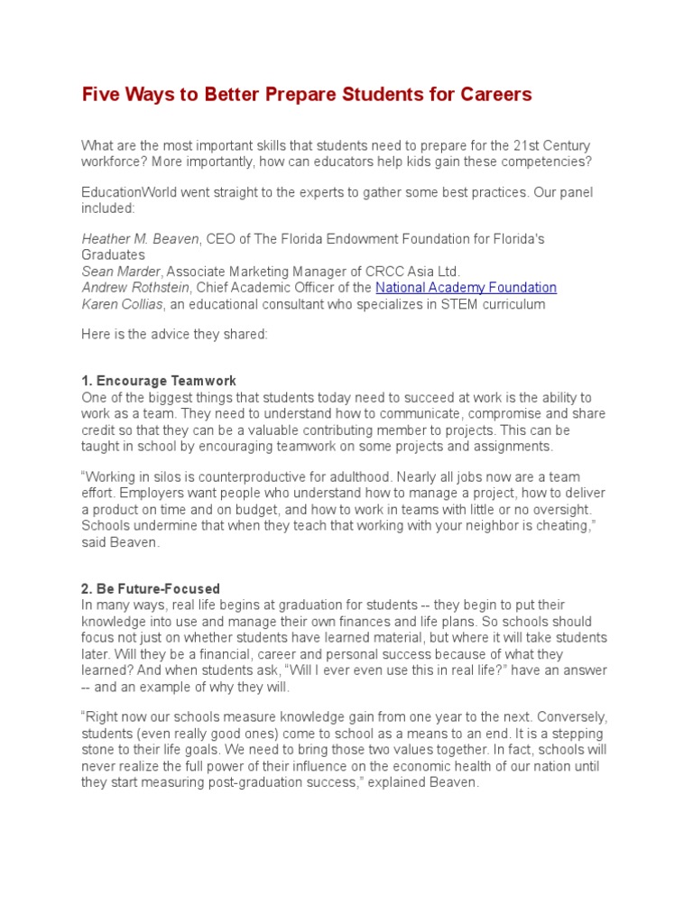 Preparing Students for Workforce Success | PDF | Science, Technology ...