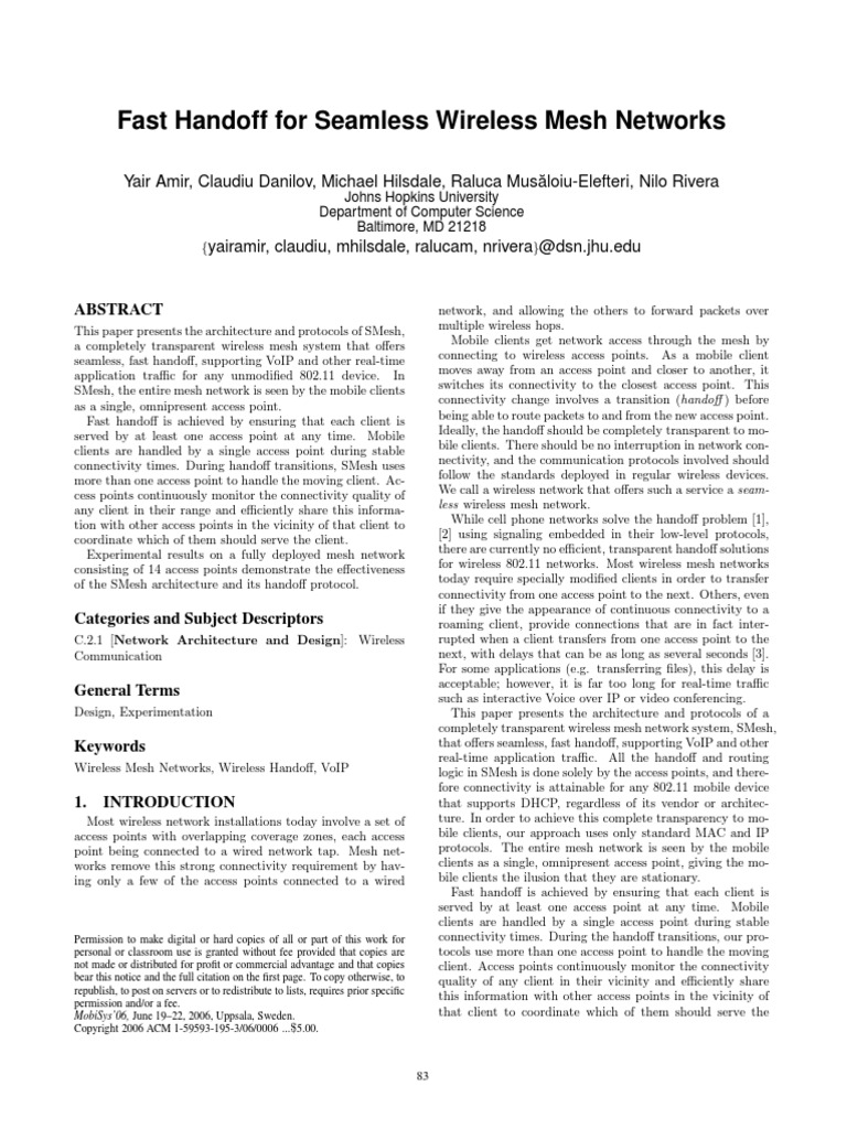 Fast Handoff For Seamless Wireless Mesh Networks | PDF | Computer ...