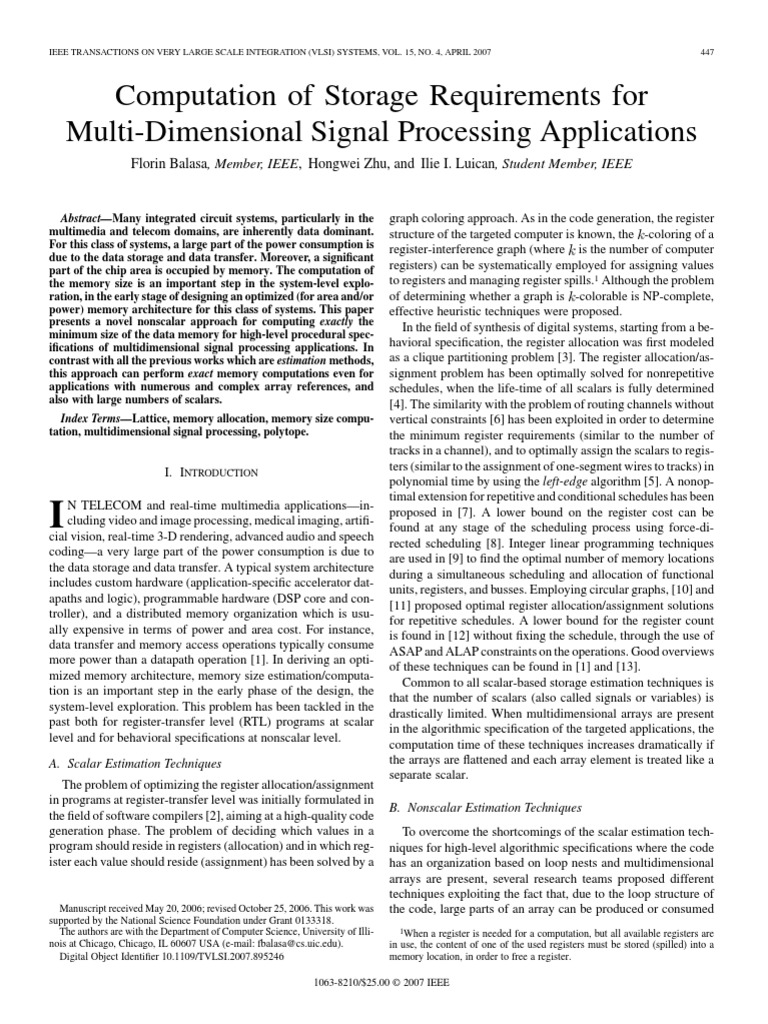 Computation of Storage Requirements For Multi-Dimensional Signal Processing Applications | PDF ...