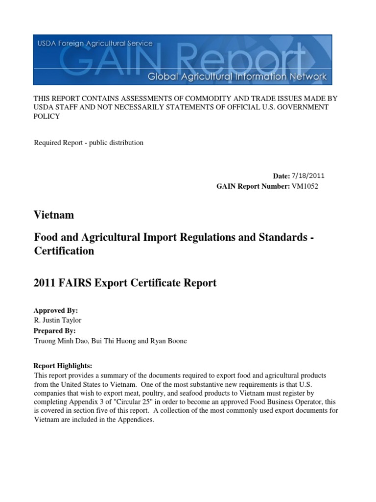 Vietnam Export Certificate Report | PDF | Hazard Analysis And Critical ...