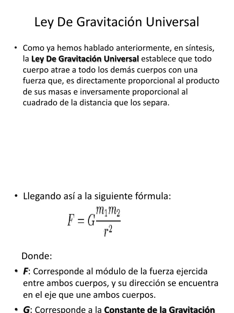 Fórmula De La Ley De La Gravitación Universal