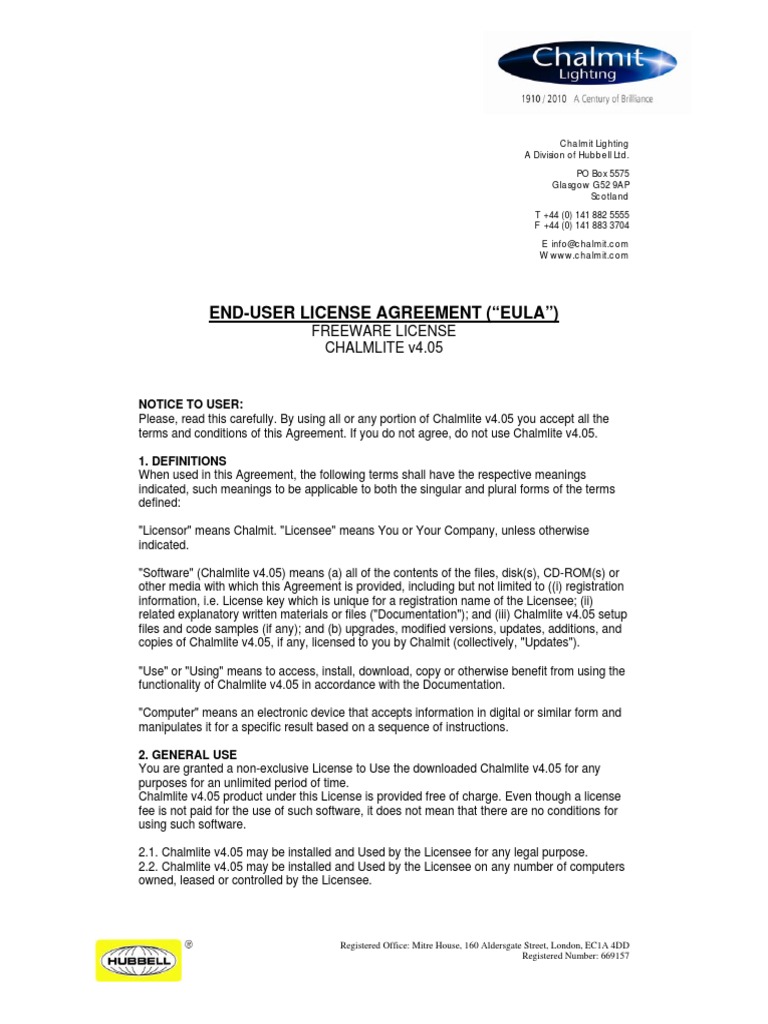 Chalmlite v4.05 EULA PDF | PDF | License | Proprietary Software