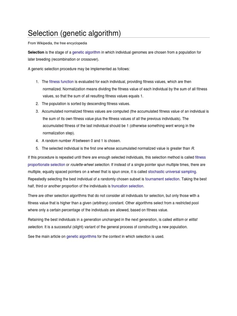 Selection (Genetic Algorithm) : Selection Is The Stage of A | PDF