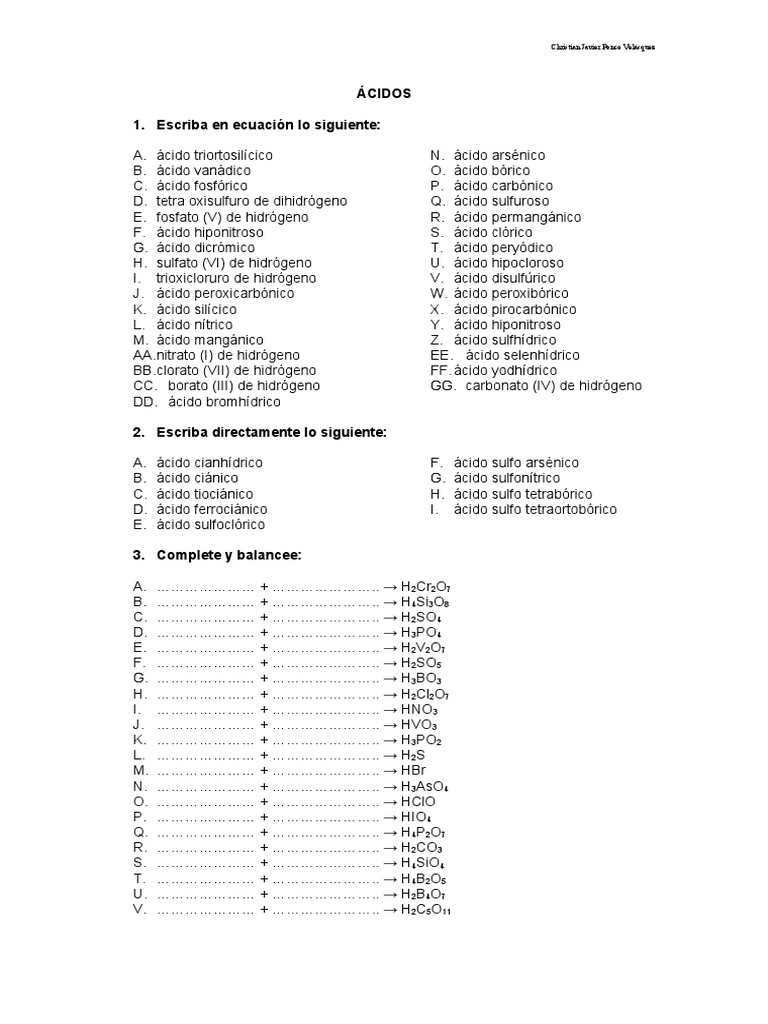 Ecuaciones y Nomenclatura de Ácidos | PDF
