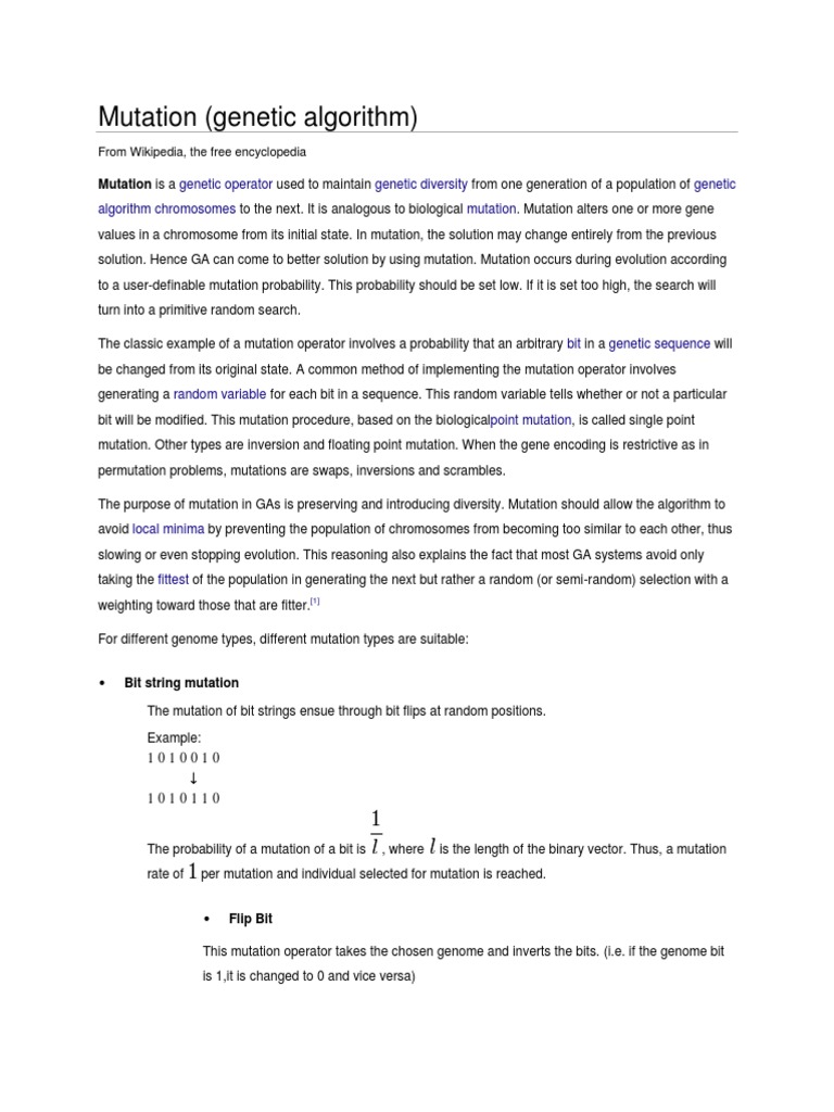 Mutation (Genetic Algorithm) | PDF | Applied Mathematics | Life Sciences